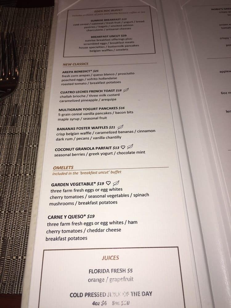 Menu at Nobu Miami restaurant, Miami Beach