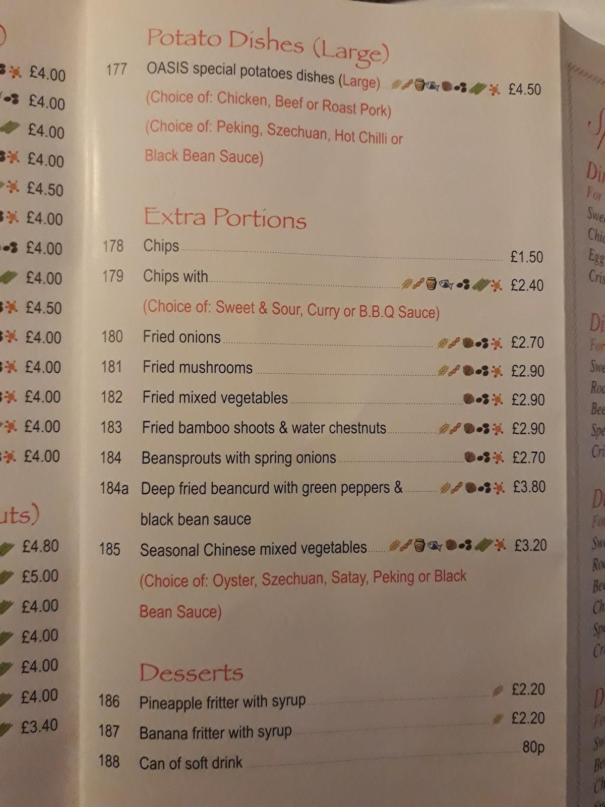 Menu at Oasis Chinese Takeway fast food, Dover