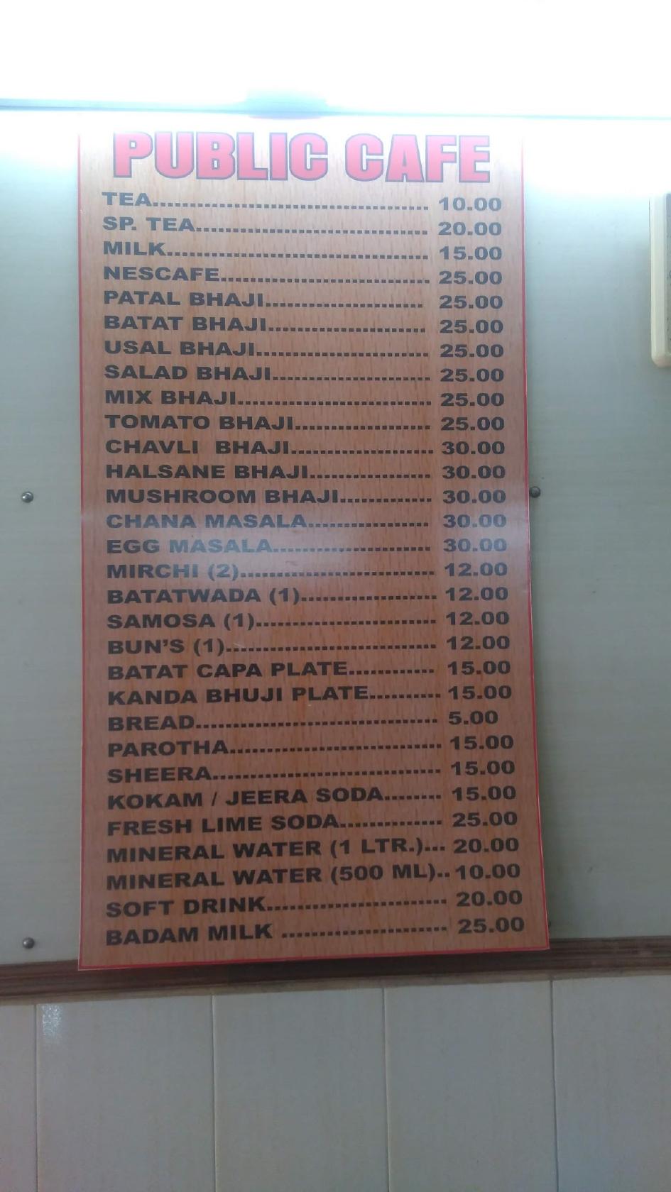 Menu at PUBLIC CAFE, Bambolim