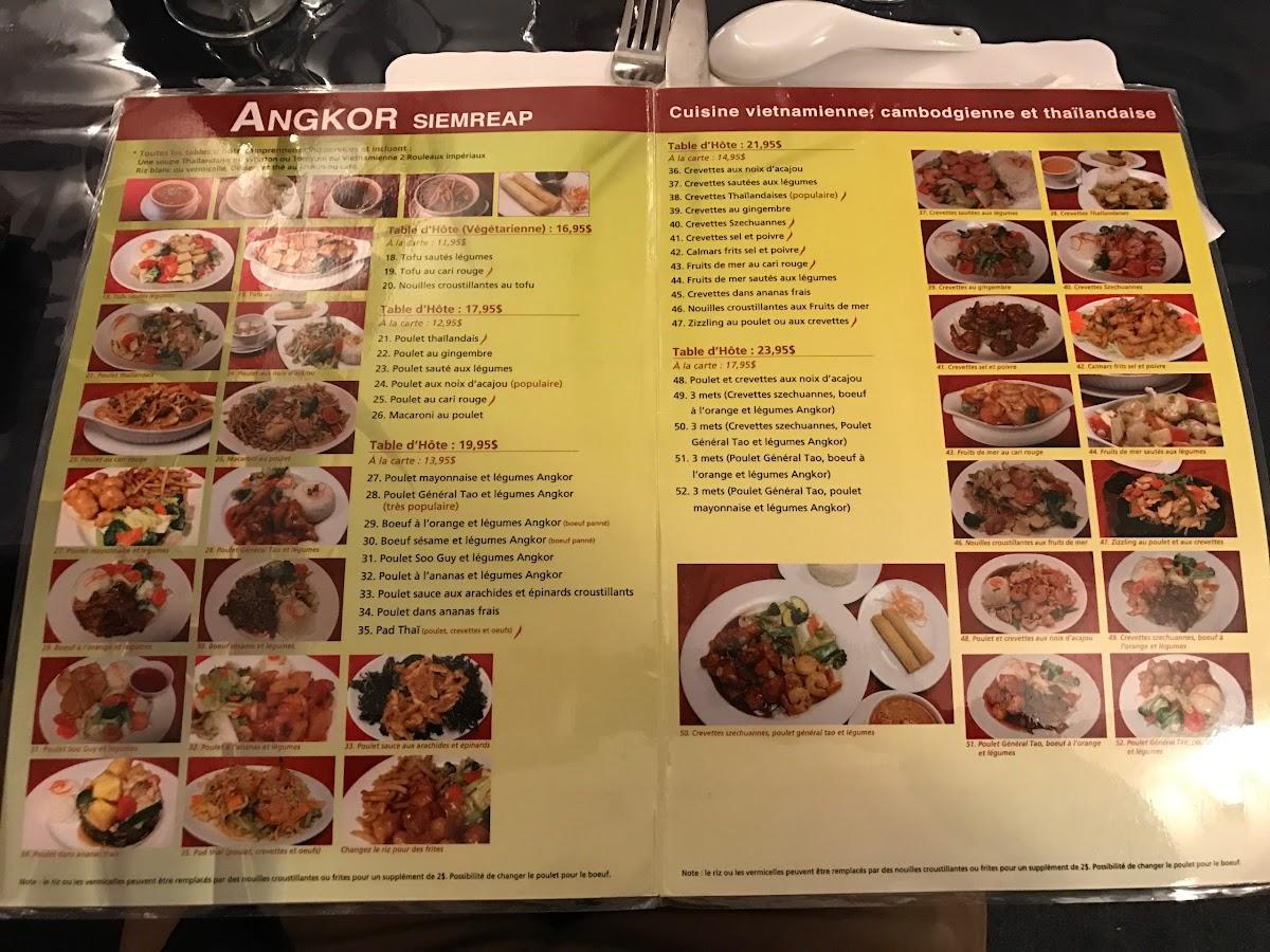 Menu au Restaurant Angkor Siem Reap, Québec, Bd Père-Lelièvre