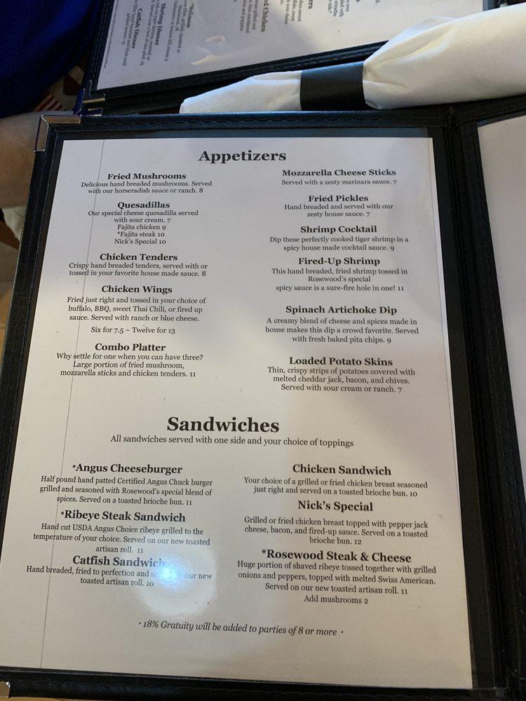 Menu at Rosewood Bar and Grill LLC, Lebanon