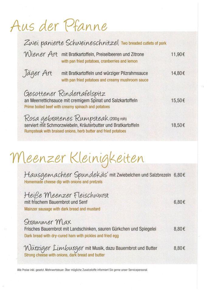 Speisekarte von Zum Goldstein restaurant, Mainz, Kartäuserstr. 3