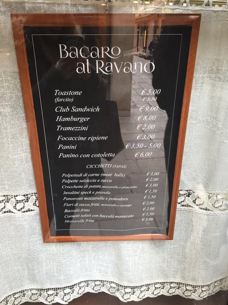 Menu at Bacaro al Ravano pub & bar, Venice