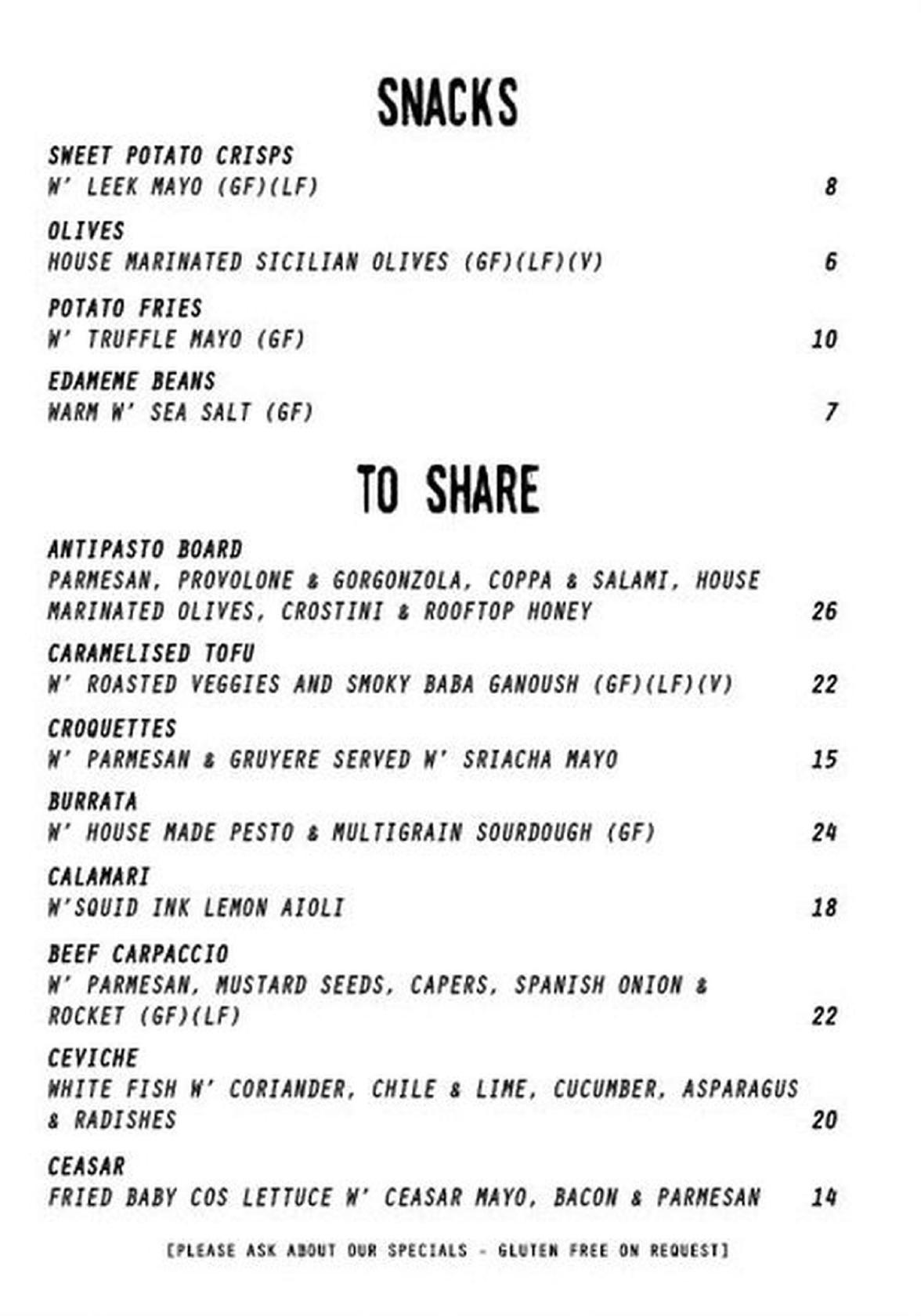 Menu at Belgrave Cartel restaurant, Manly