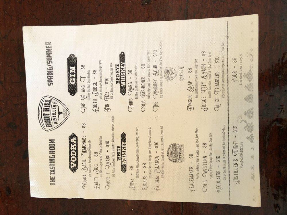Menu at Boot Hill Distillery pub & bar, Dodge City