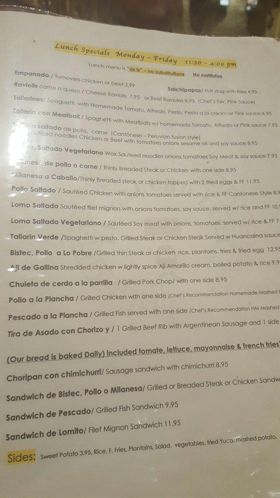 Menu at El Gaucho Inca Restaurant, Fort Myers