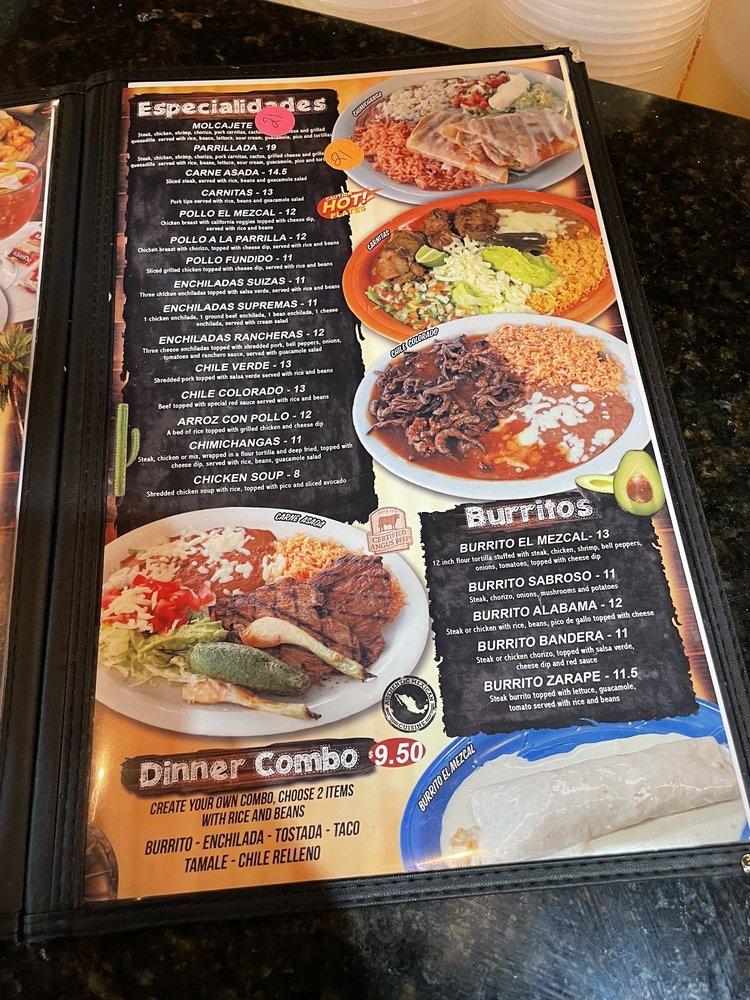 Menu at El Mezcal Mexican Grill restaurant, Cullman