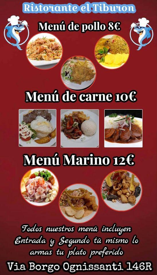 Carta del restaurante El Tiburon, Florencia