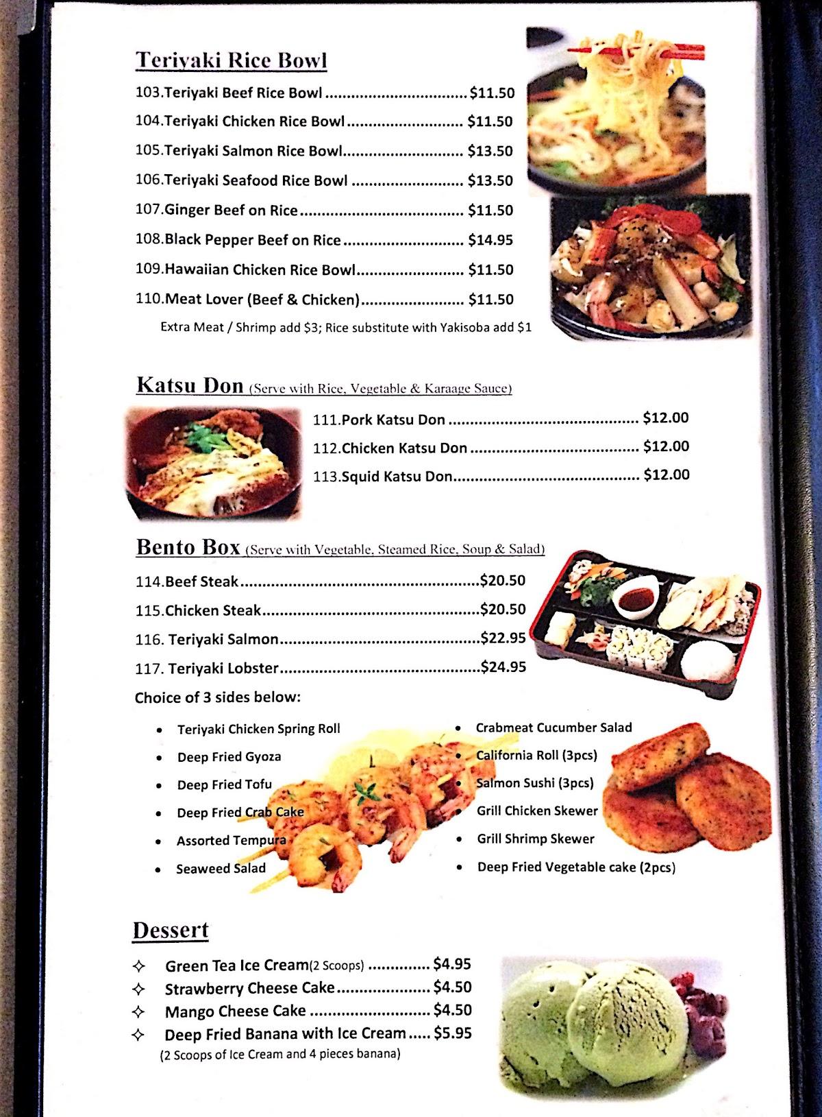 Menu at Kujira restaurant, Whitecourt