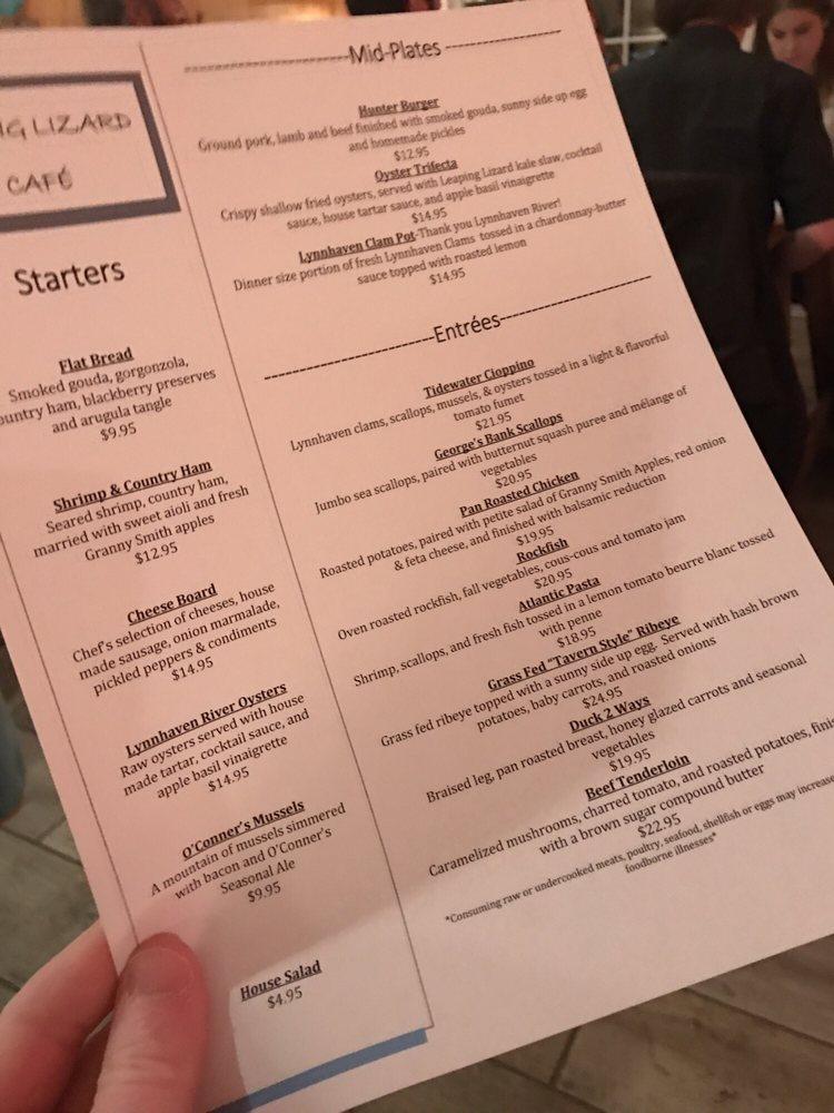 Menu at Leaping Lizard Cafe, Virginia Beach, Shore Dr
