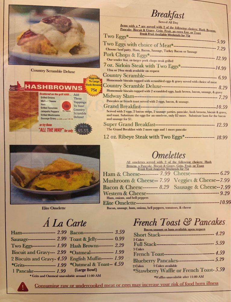 Menu at Midway Cafe, Bartlesville