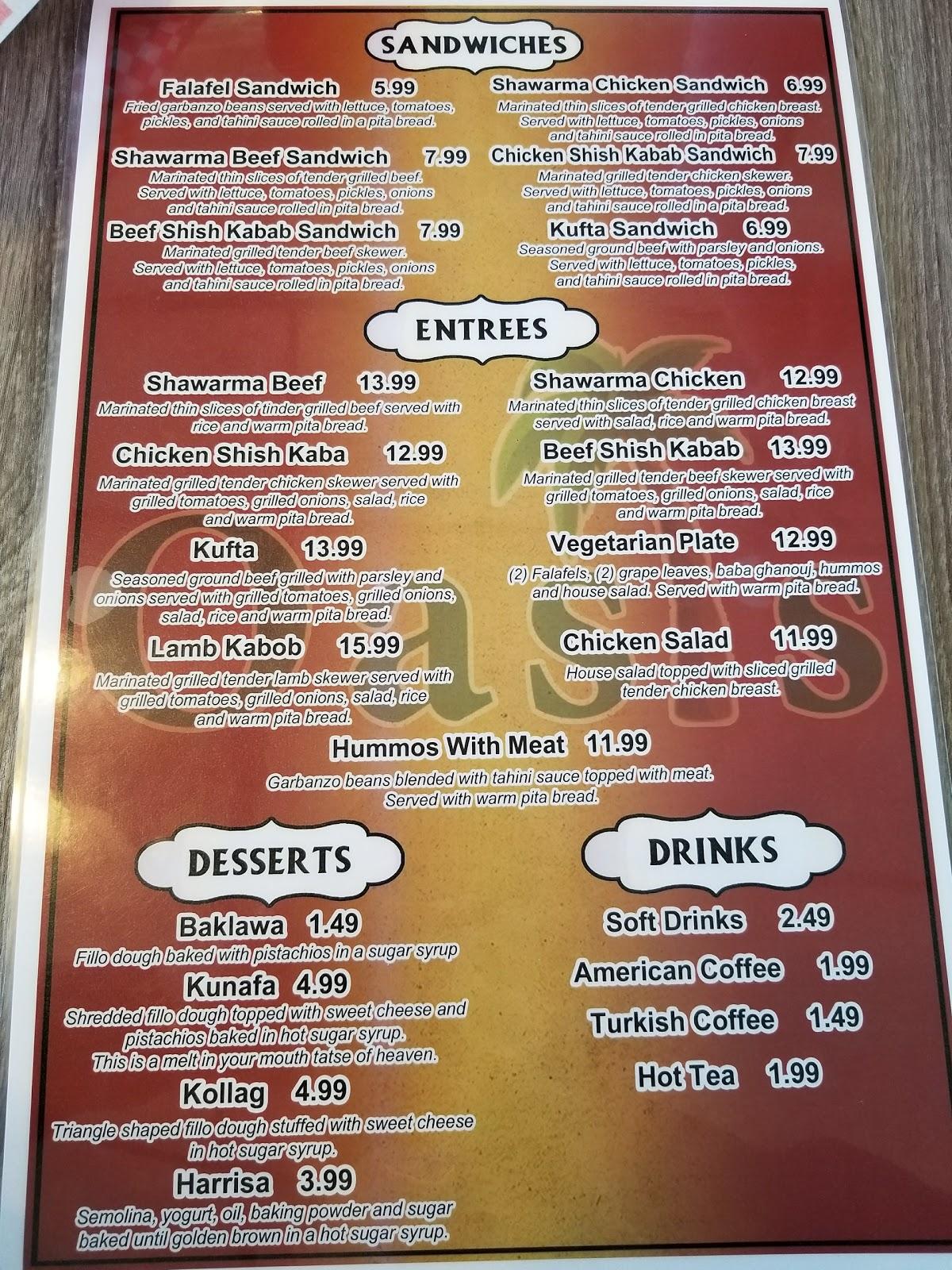Menu at Oasis Mediterranean restaurant, Gallup, W Maloney Ave