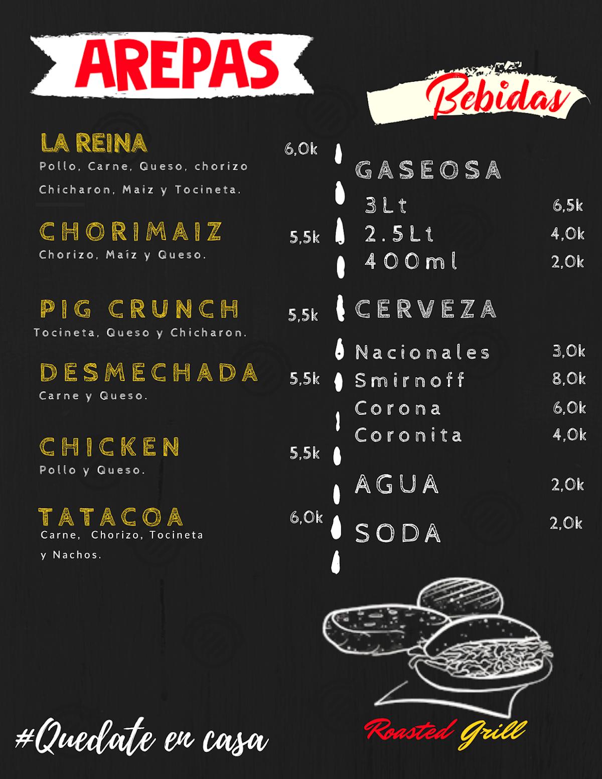 Menu at ROASTED AREPAS restaurant, Garzón