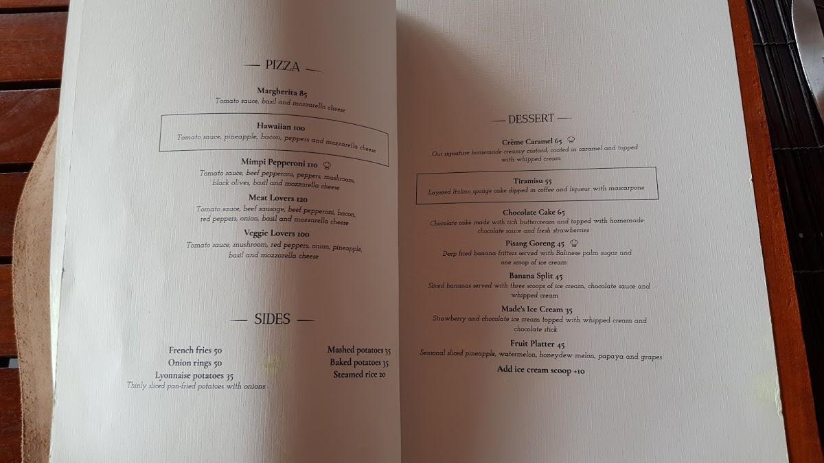 Menu at Sunset Beach Restaurant, Pejarakan