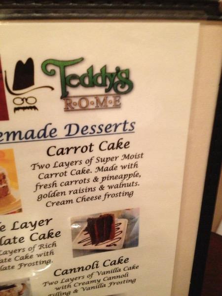 Menu at Teddy's Restaurant, Rome