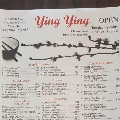 Menu at Ying Ying Chinese Food restaurant, Headingley, 146 Bridge Rd
