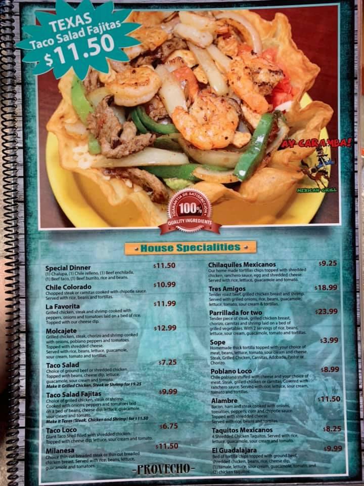 Menu at Ay Caramba Mexican Grill & Bar, Asheville, 328 New Leicester ...