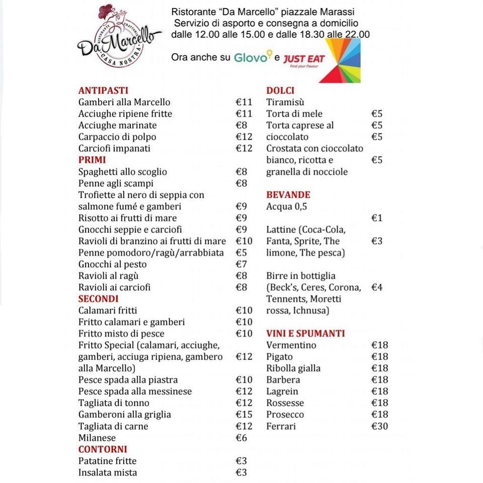 Menu da Da Marcello ristorante, Genova, Piazza Marassi