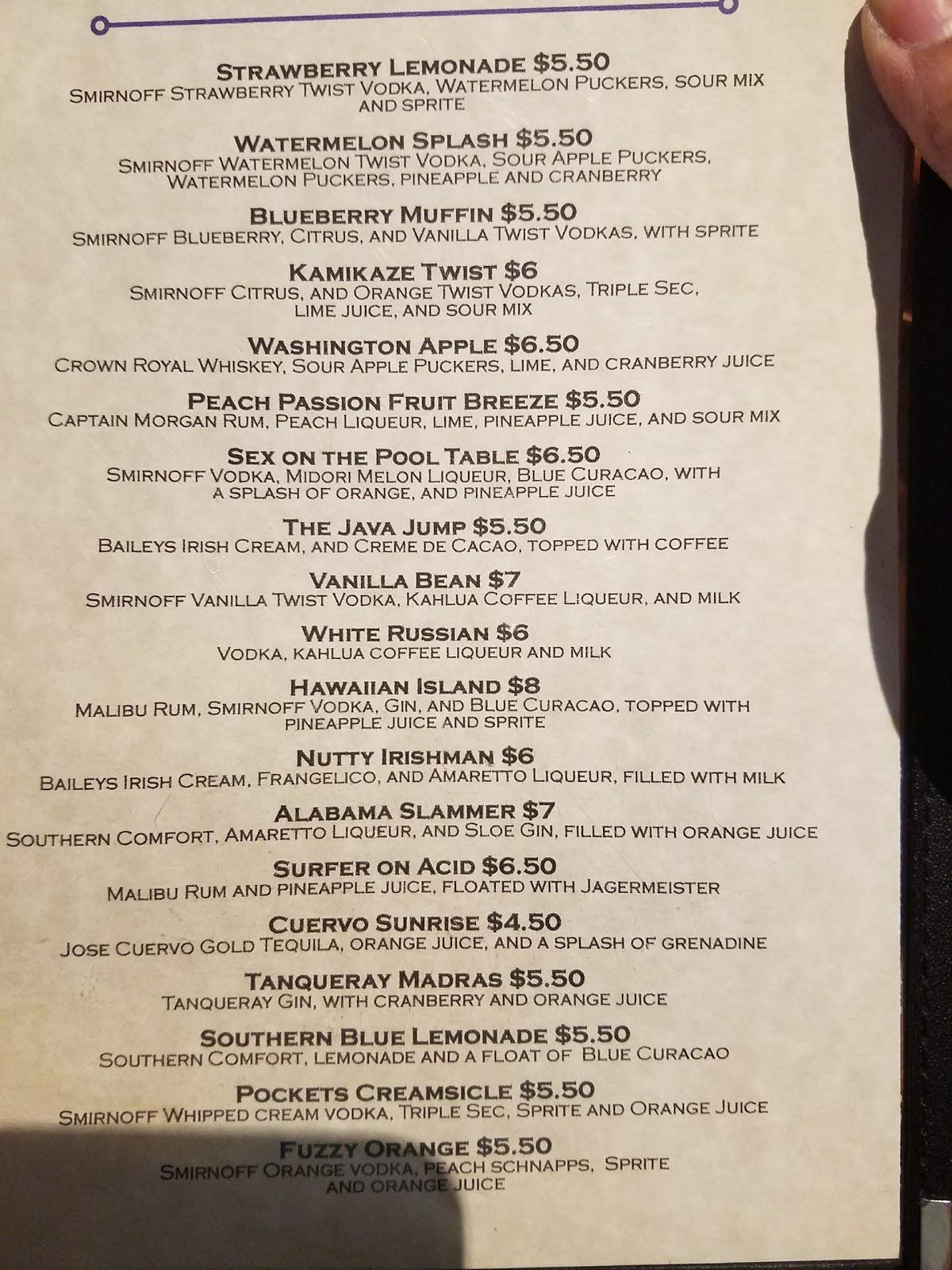 Menu at Pockets Pool & Pub, Tucson