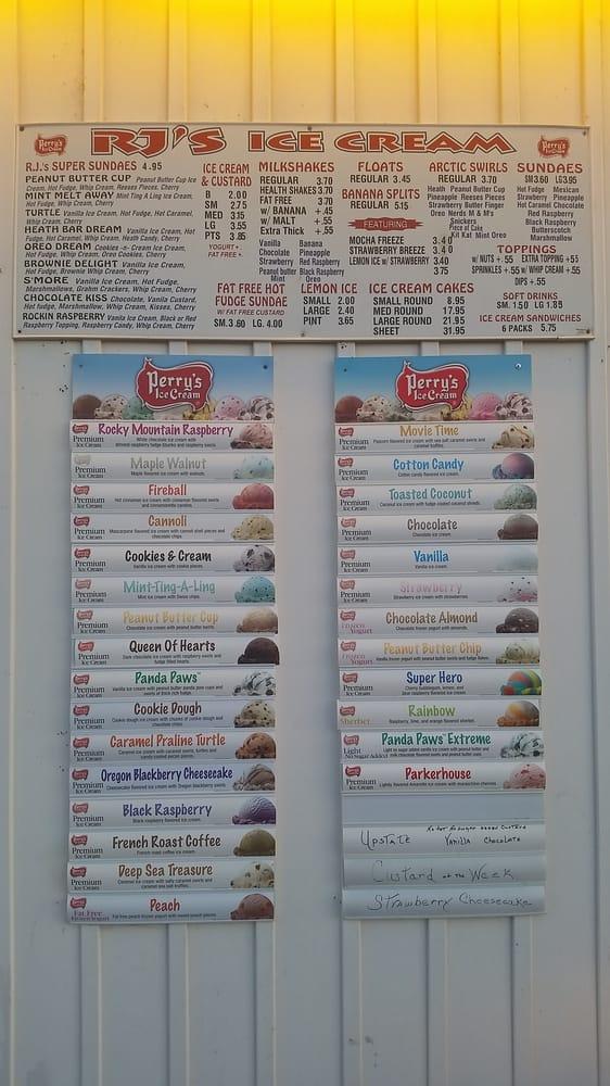 Menu at RJ's Ice Cream, Lockport