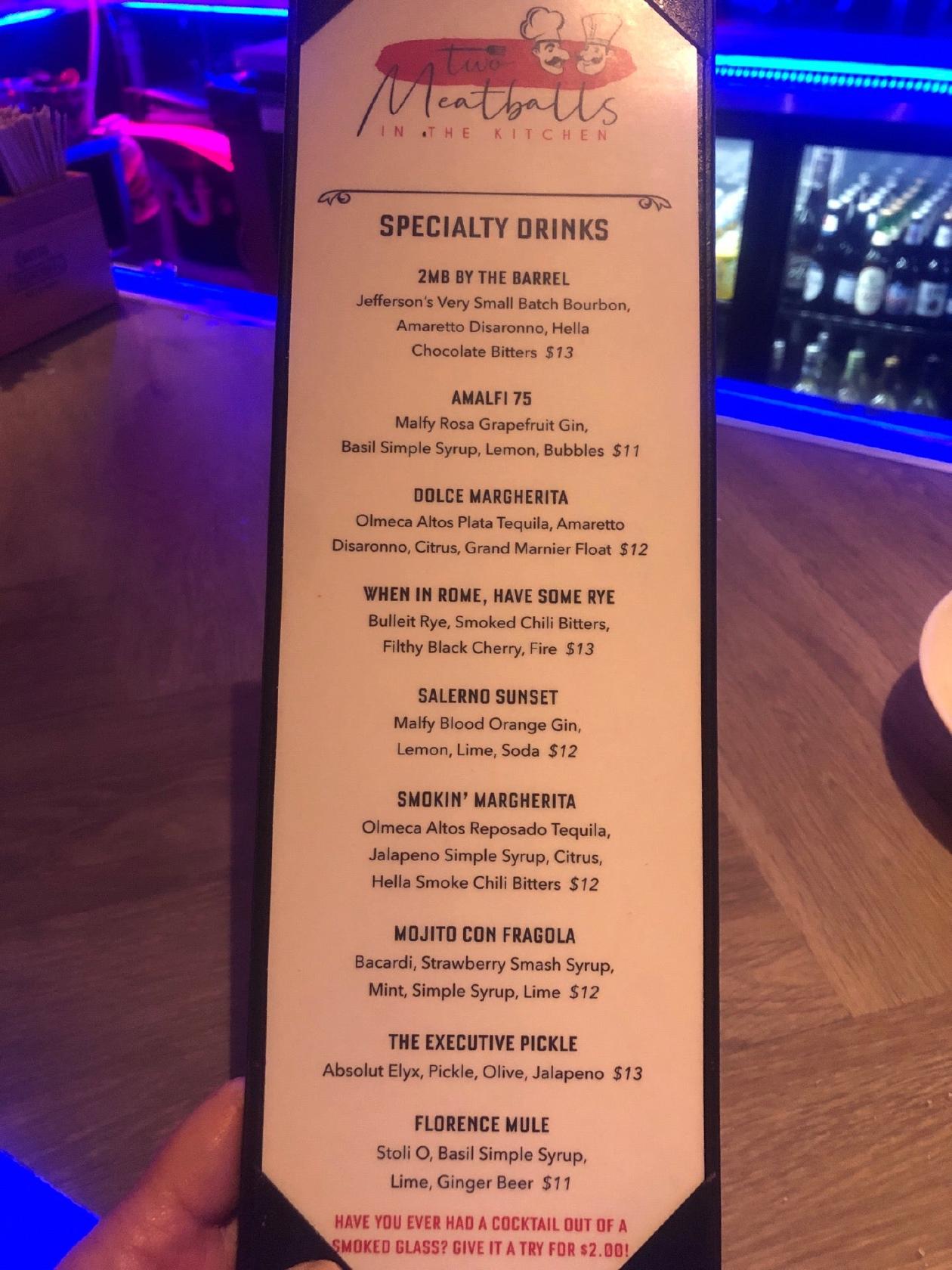 Menu at Two Meatballs in the Kitchen - Cape Coral restaurant, Cape Coral