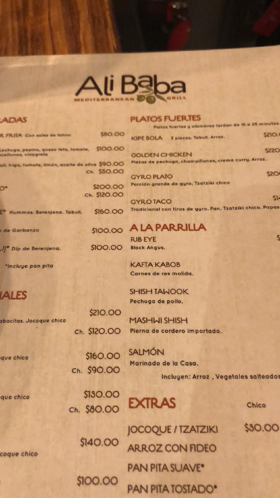 Carta del restaurante ALI BABA MEDITERRANEAN GRILL, San Pedro Garza ...