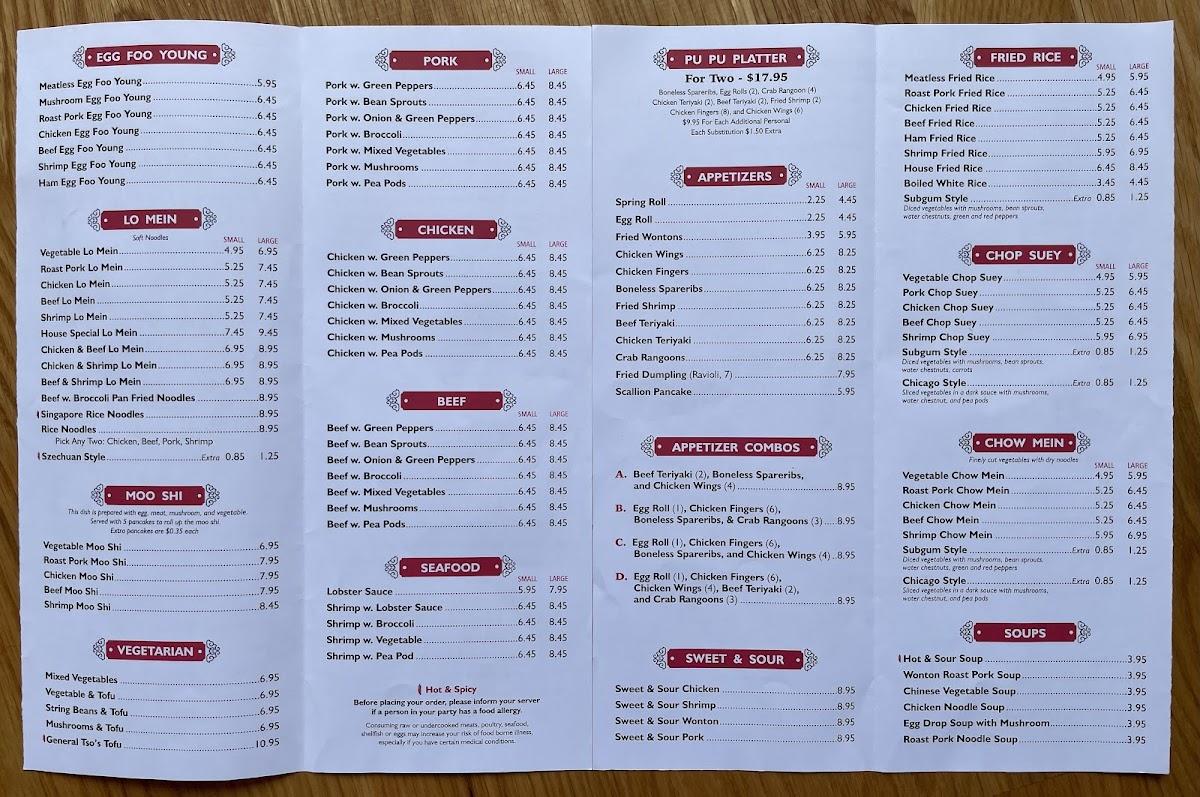 Menu at Bow Lake Chinese Restaurant, Northwood, 758 1st New Hampshire ...