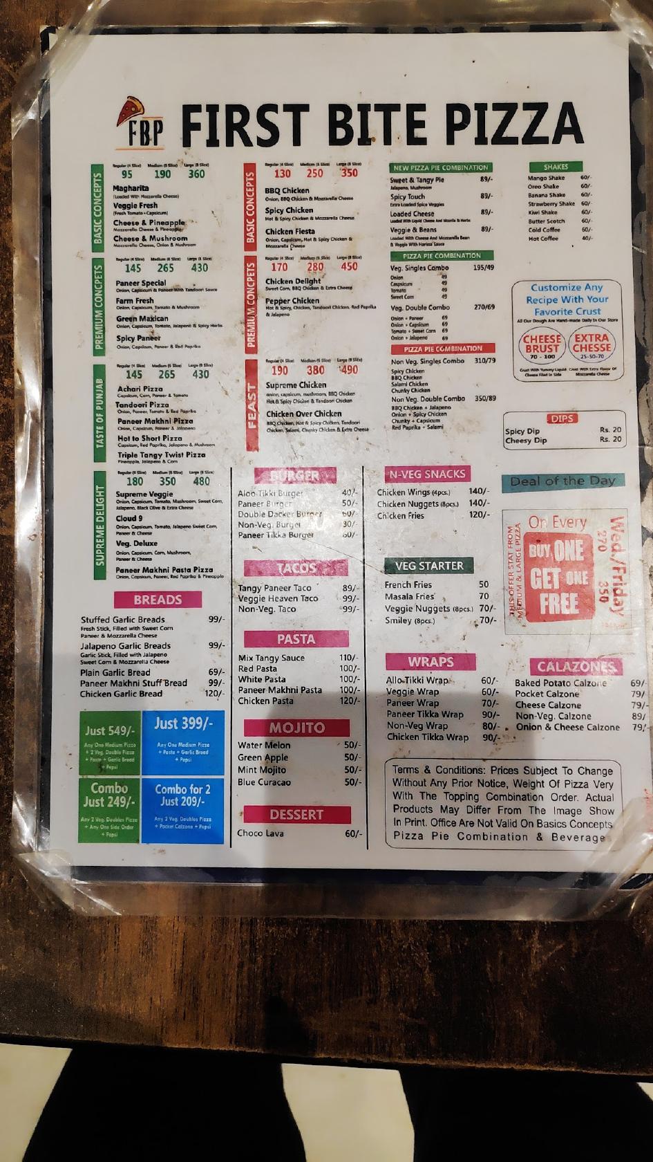Menu at First bite Pizza, Kharar