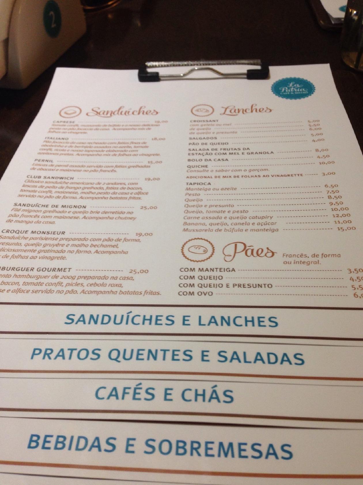 Menu at La Patria - Café & Bistrô, Campos, R. Voluntários da Pátria