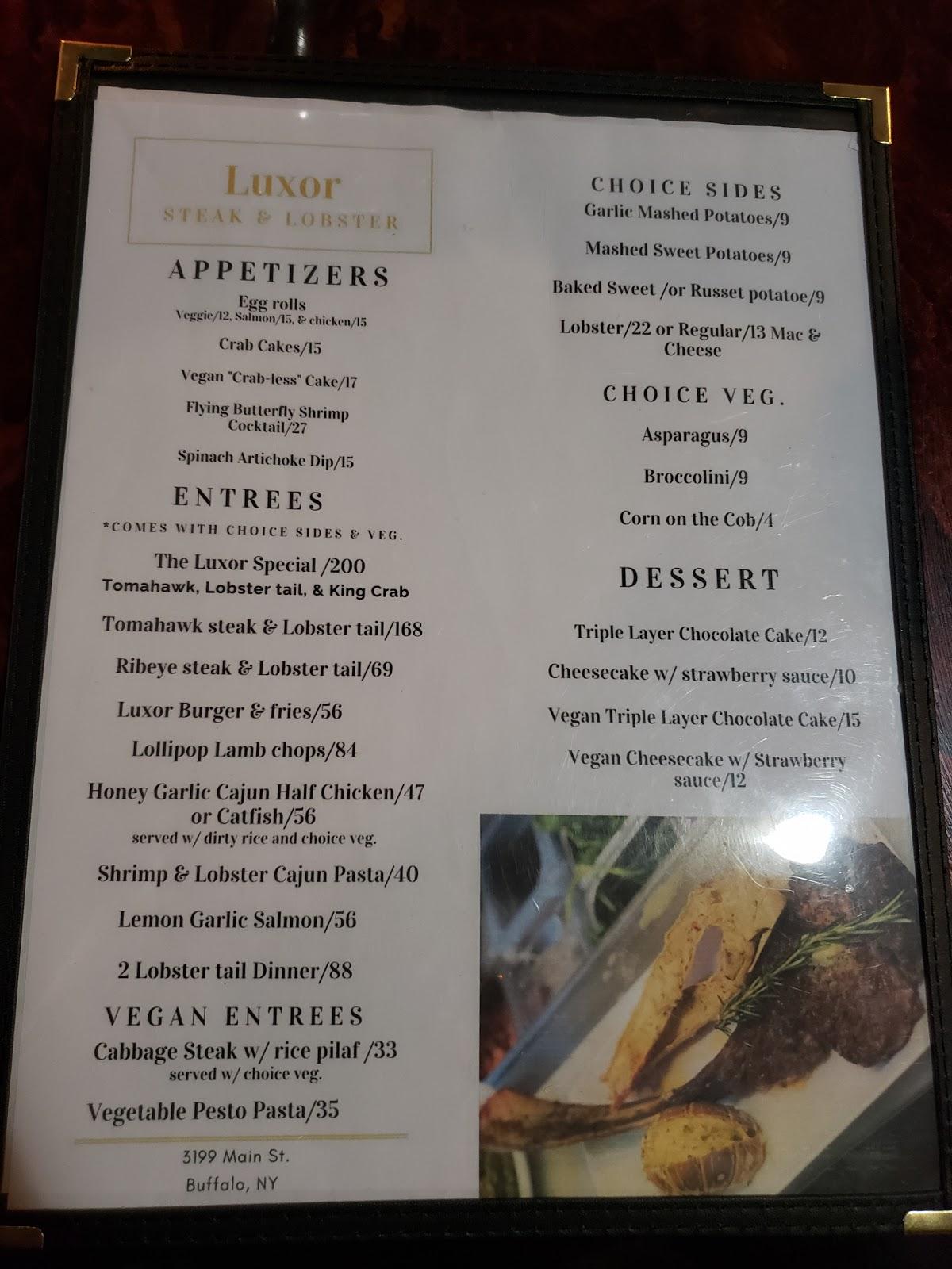 Menu at Luxor Steak & Lobster steakhouse, Buffalo