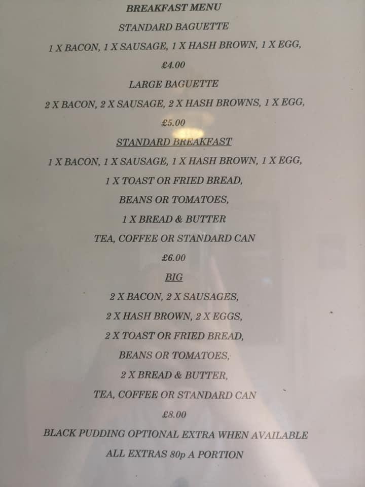 Menu at Platform 1 cafe, Frome