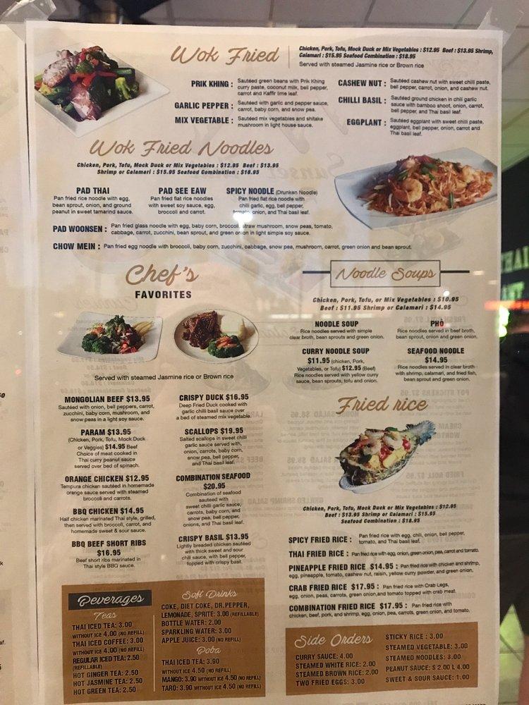 Carta de Sunset Thai Restaurant Pismo, Pismo Beach