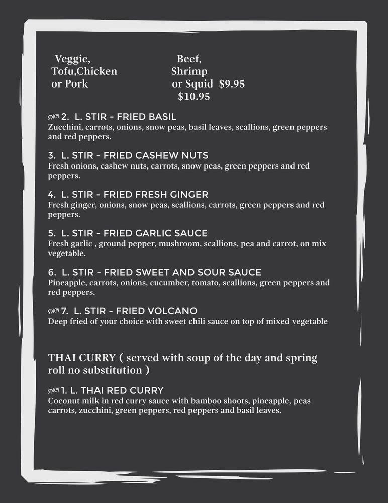 Menu at Thai Ocha restaurant, Metairie