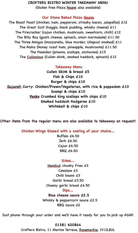 Menu at Chilli Fish Rosemarkie restaurant, England
