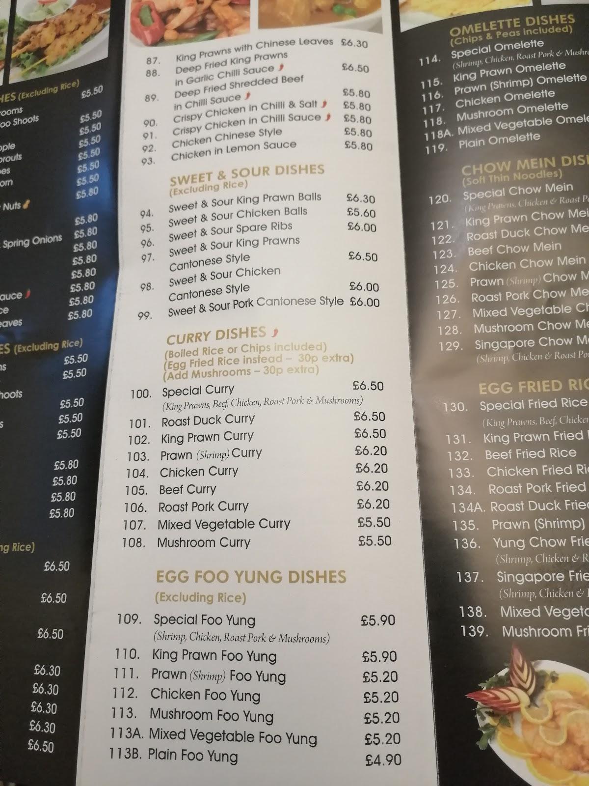 Menu at Chung Ying fast food, Worcester, 154 London Rd