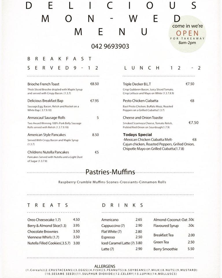 Menu at Delicious Coffee House & Deli, Kingscourt