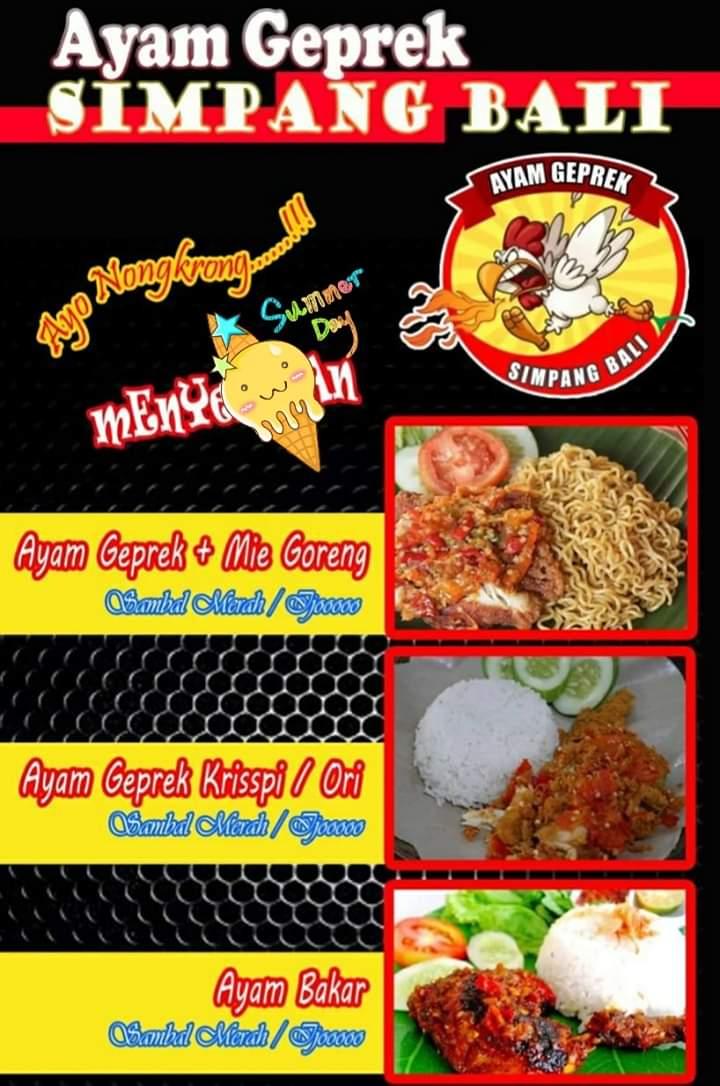 Menu at AYAM GEPREK SIMPANG BALI restaurant, Bintuhan