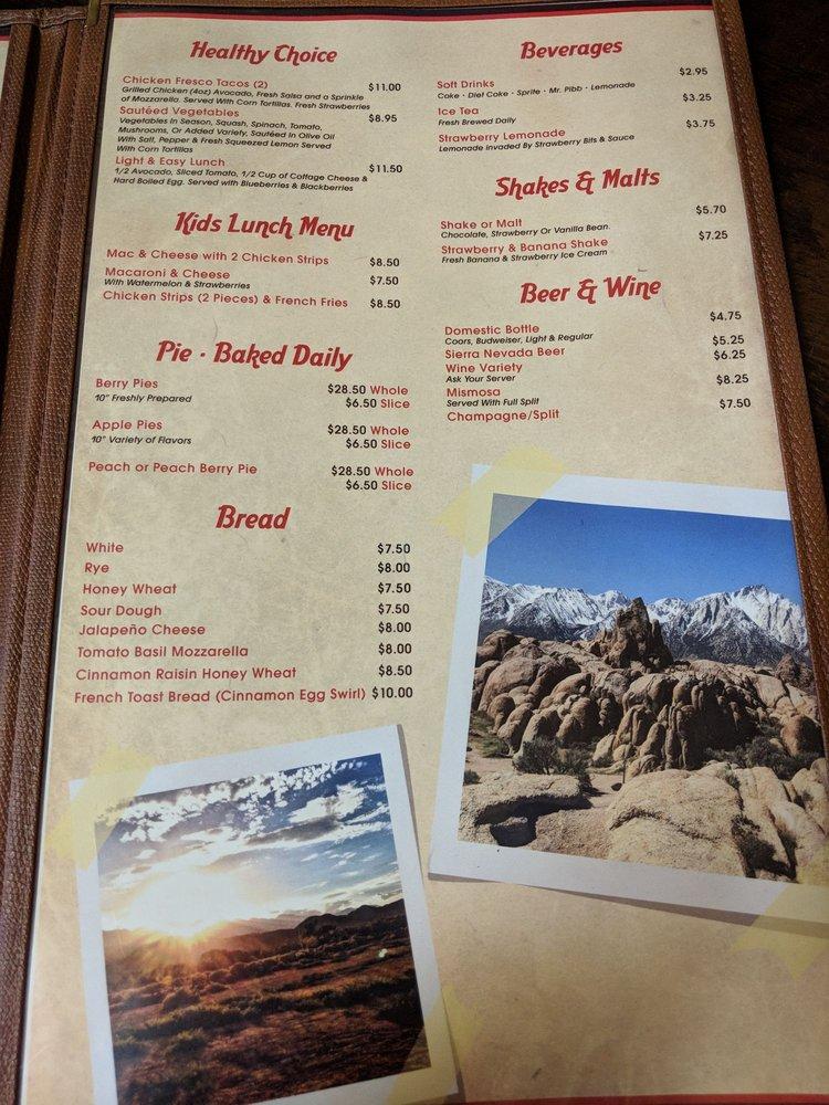 Carta de Alabama Hills Cafe & Bakery, Lone Pine