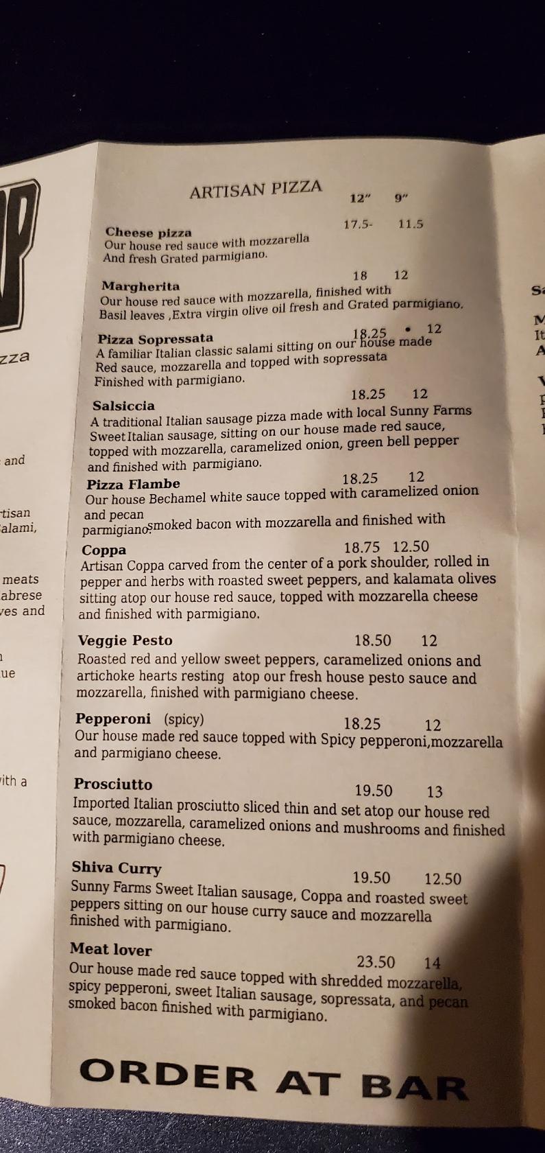 Menu at Barhop Artisan Pizza Sequim, Sequim