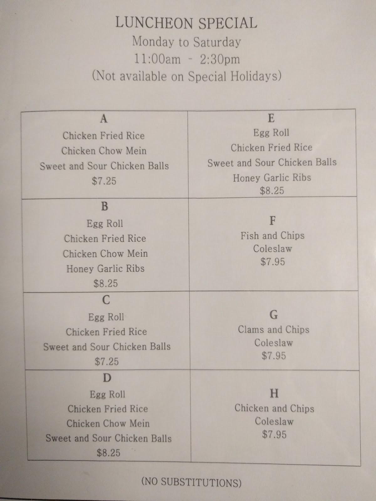Menu at Canton Family Restaurant, North Sydney, 294 Commercial St