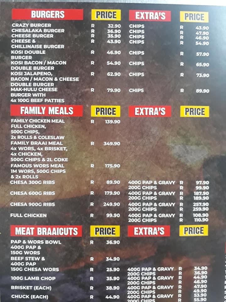 Menu at ChesaNyama Madiba Bay - Pier 14 restaurant, Port Elizabeth