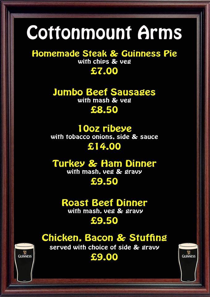 Menu at Cottonmount Arms pub & bar, Mallusk