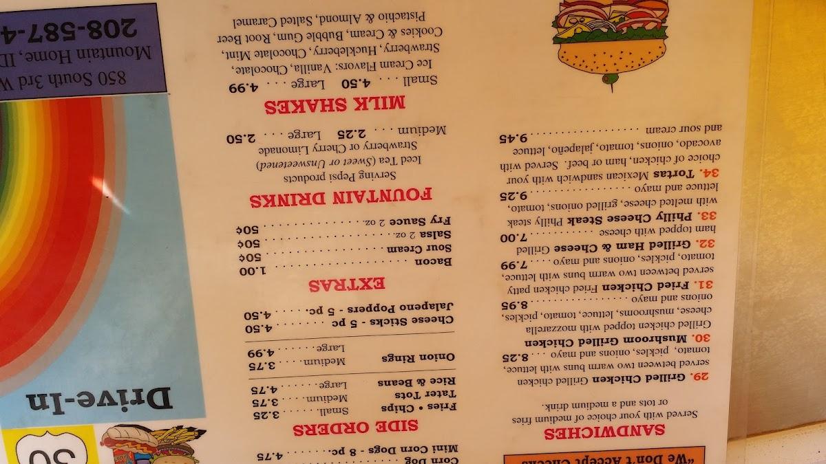 Menu at Highway 30 Drive-in restaurant, Mountain Home