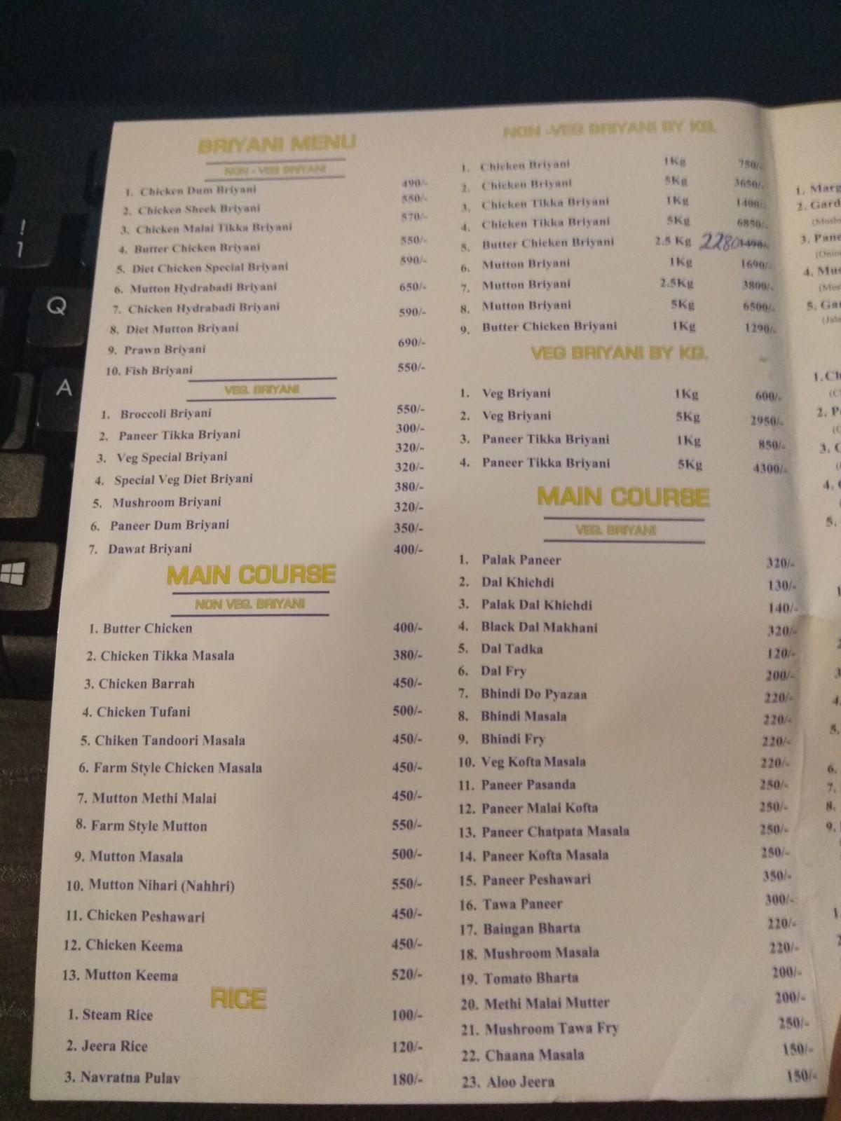Menu at Inara Briyani Restaurant, Mumbai