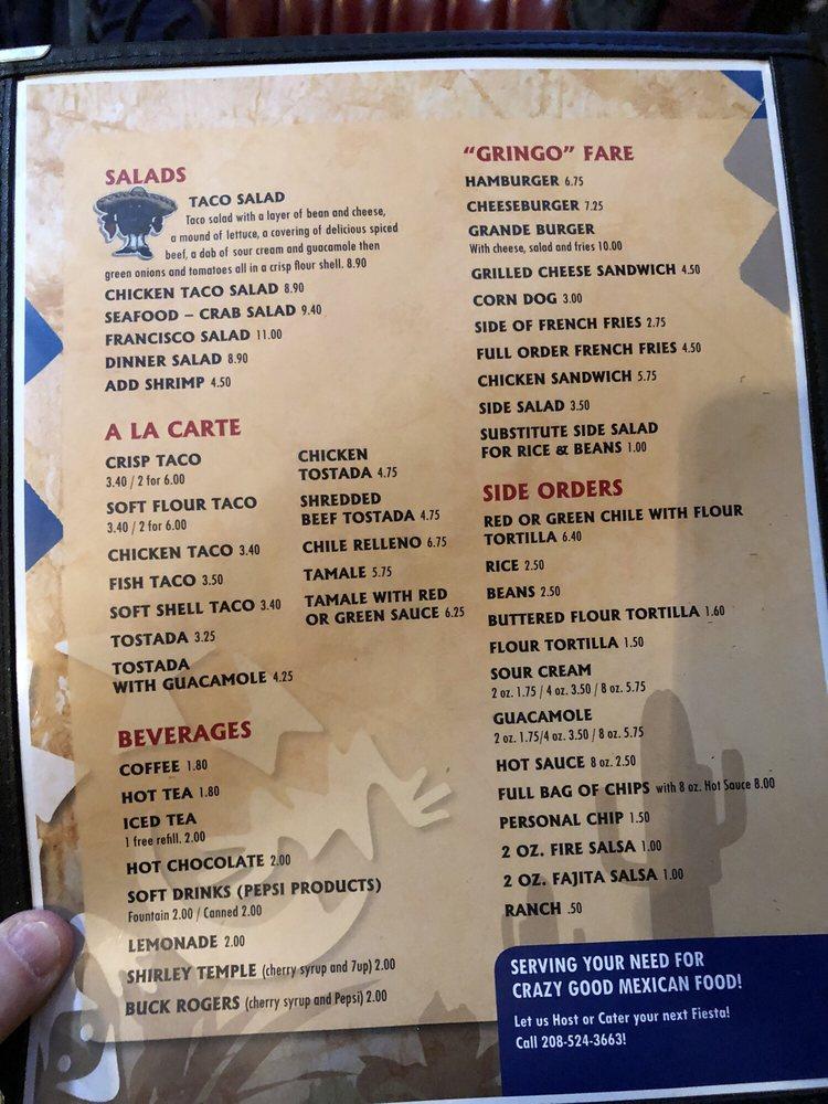 Menu at Plum Loco restaurant, Idaho Falls