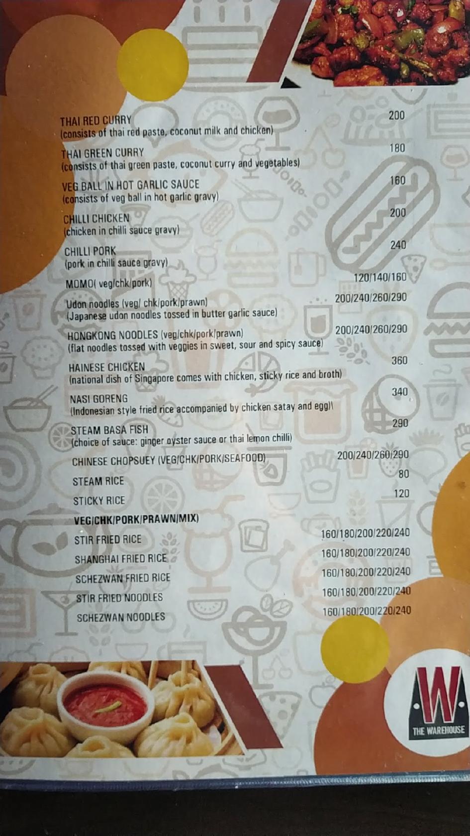 Menu at The Warehouse, Kalimpong