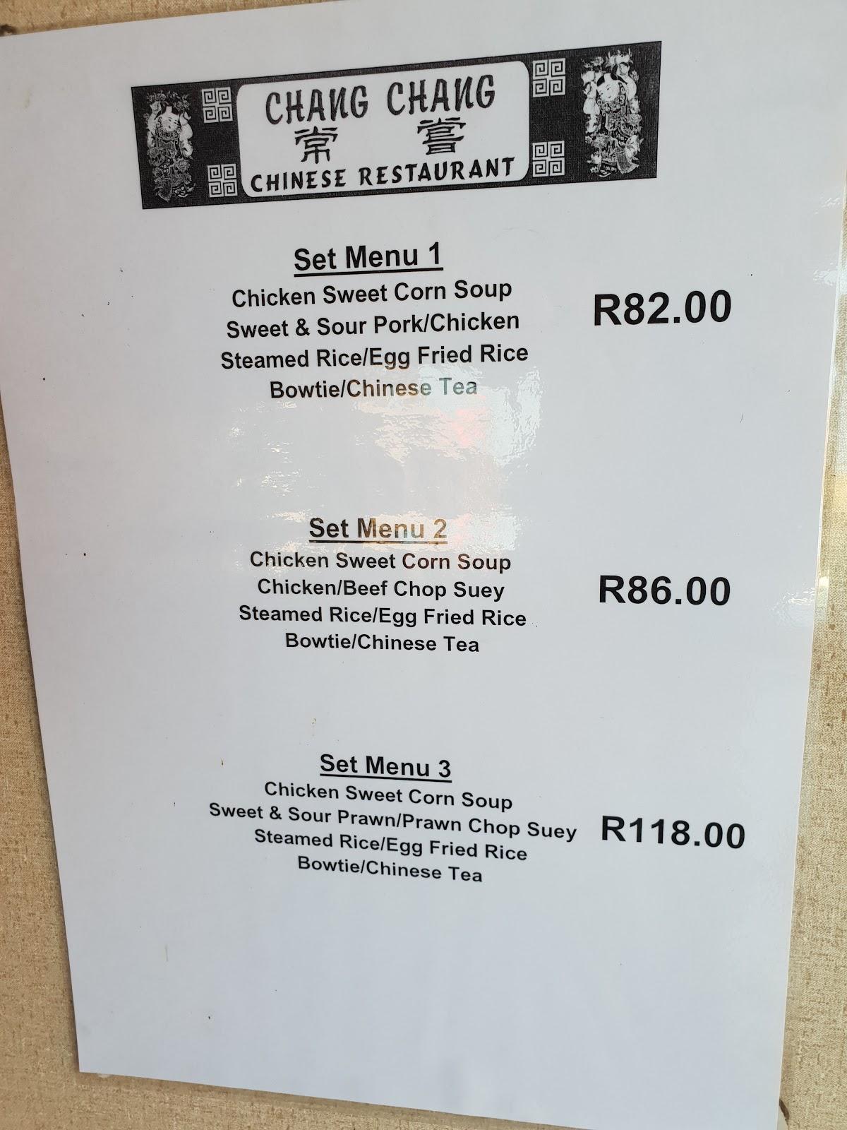 Menu at Chang Chang Chinese Restaurant., Parys