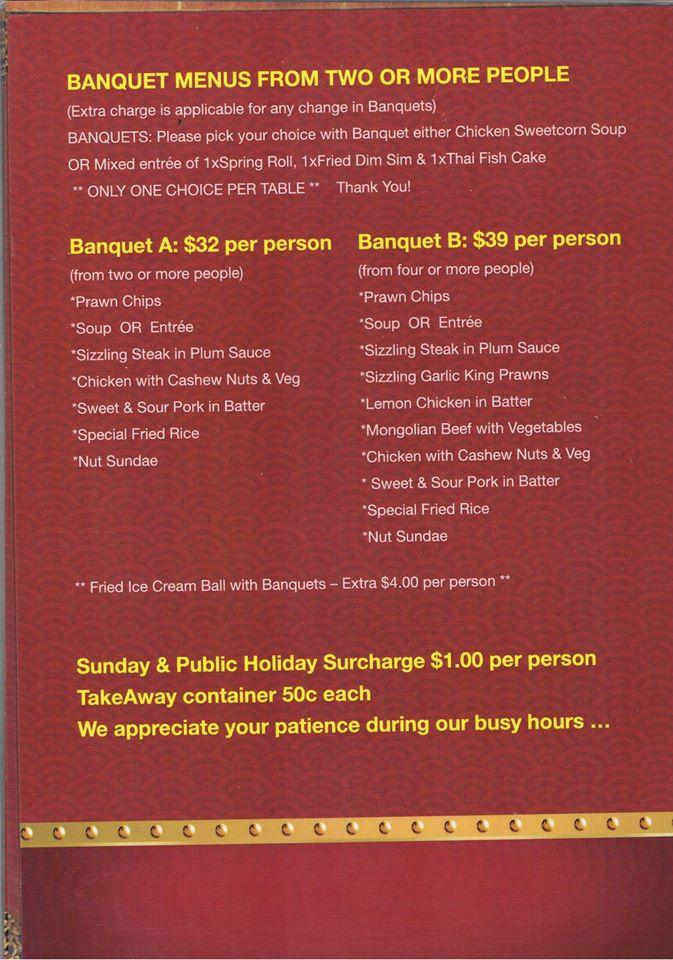 Menu at Dragon Village restaurant, Naracoorte