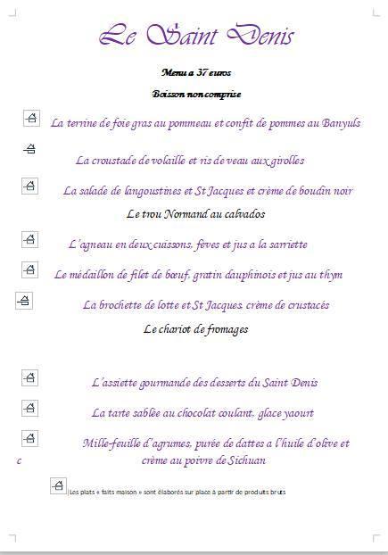 Menu au La Taverne Saint Denis restaurant, Héricourt-en-Caux