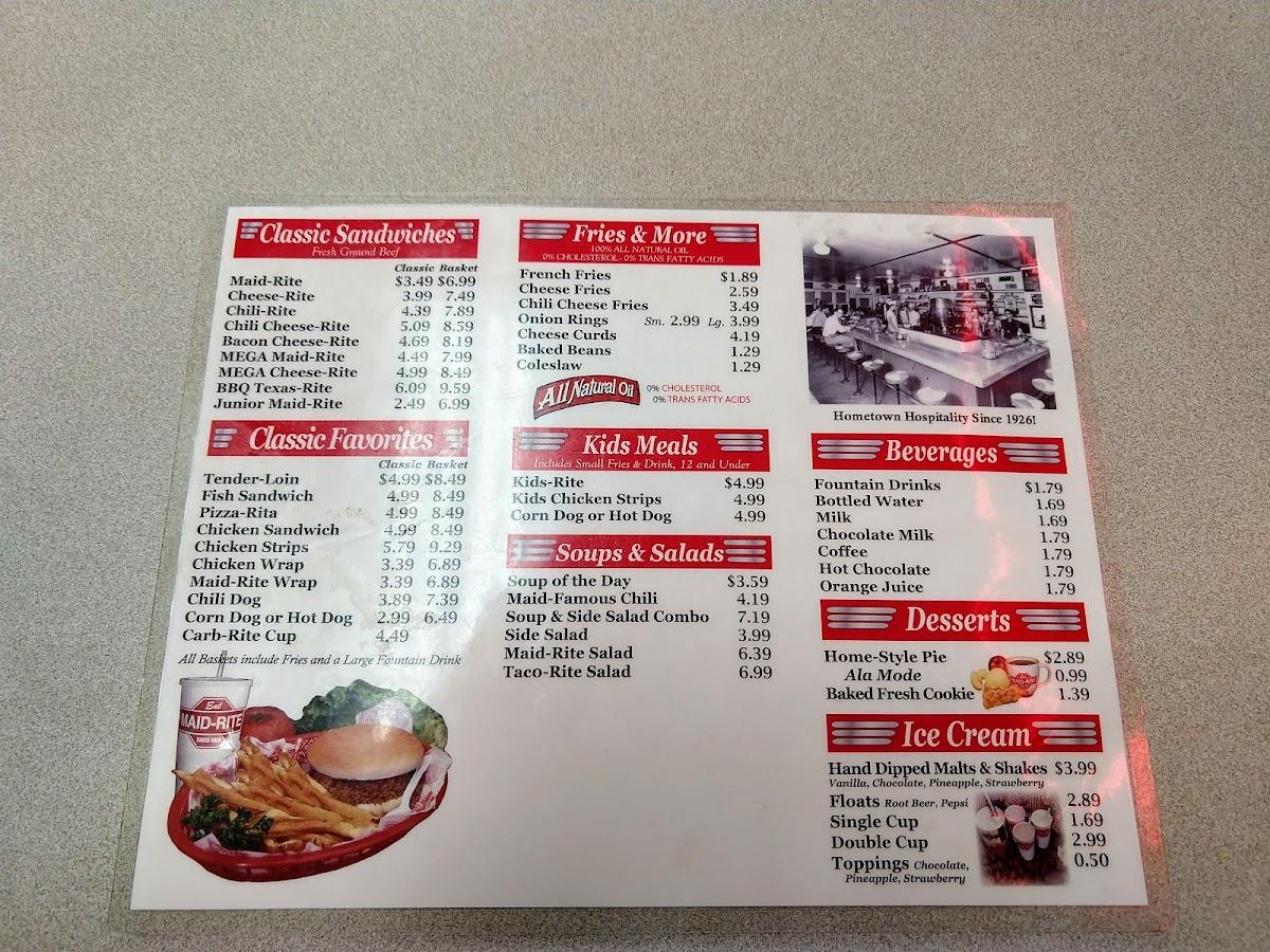 Menu at Maid-Rite restaurant, Dubuque